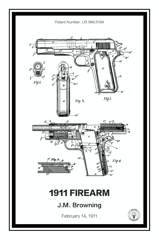 M1911 Pistol® Patent Art Print - Original Browning Design ...