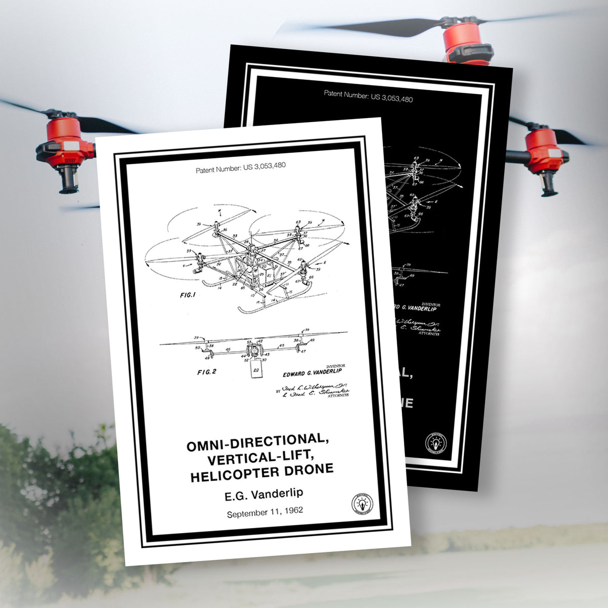 Omni-Directional, Vertical Lift, Helicopter Drone Patent Print – Retro ...